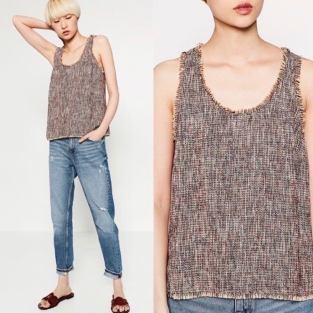 Zara Tweed Woven Fringe Tank - Gem